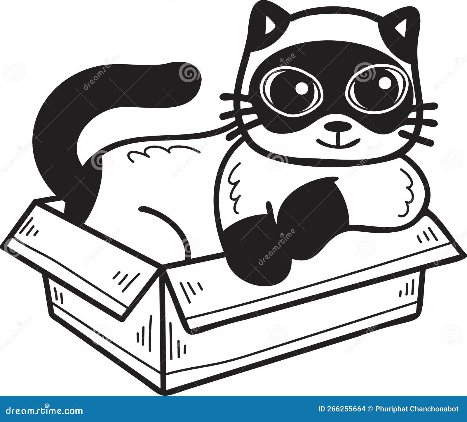 Hand Drawn Cat in Box Illustration in Doodle Style Stock Vector ...