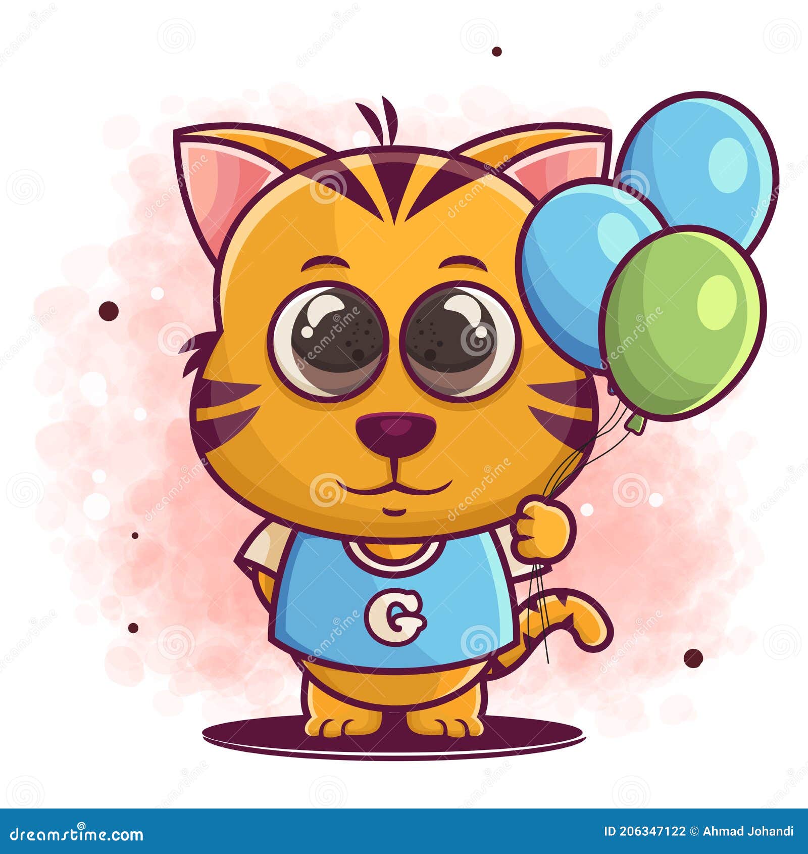 Hand Drawn Cat Cartoon Holding Balloon Illustration Stock Vector ...