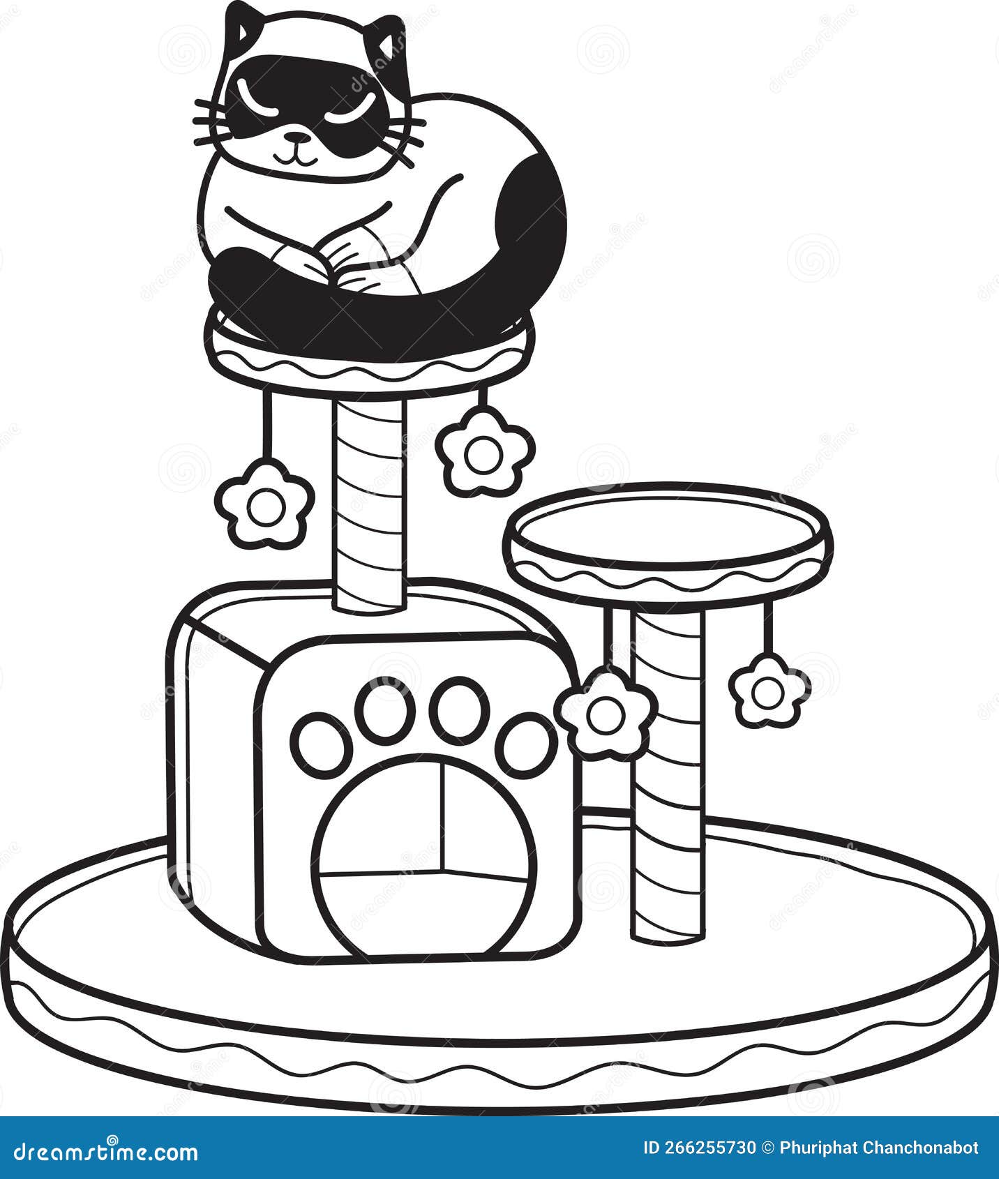 Hand Drawn Cat with Cat Climbing Pole Illustration in Doodle Style ...