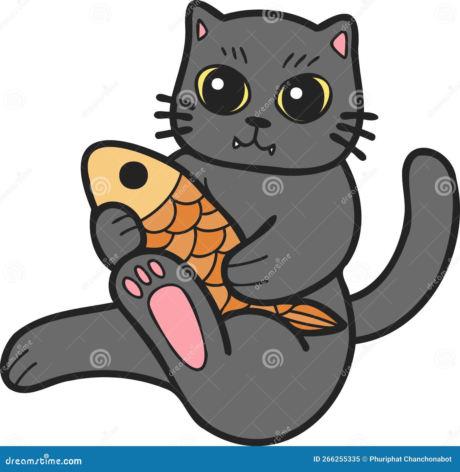 Hand Drawn Cat Eating Fish Illustration in Doodle Style Stock Vector ... Hand Drawn Cat Eating Fish Illustration in Doodle Style Stock Vector ...