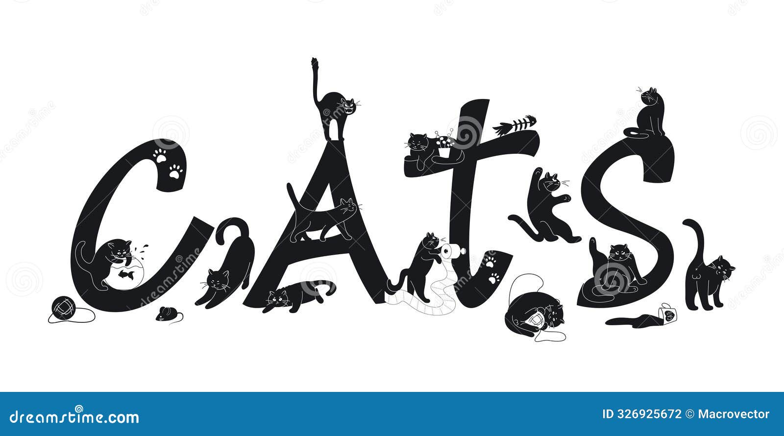 Hand Drawn Cat Silhouette Composition Stock Illustration - Illustration ...