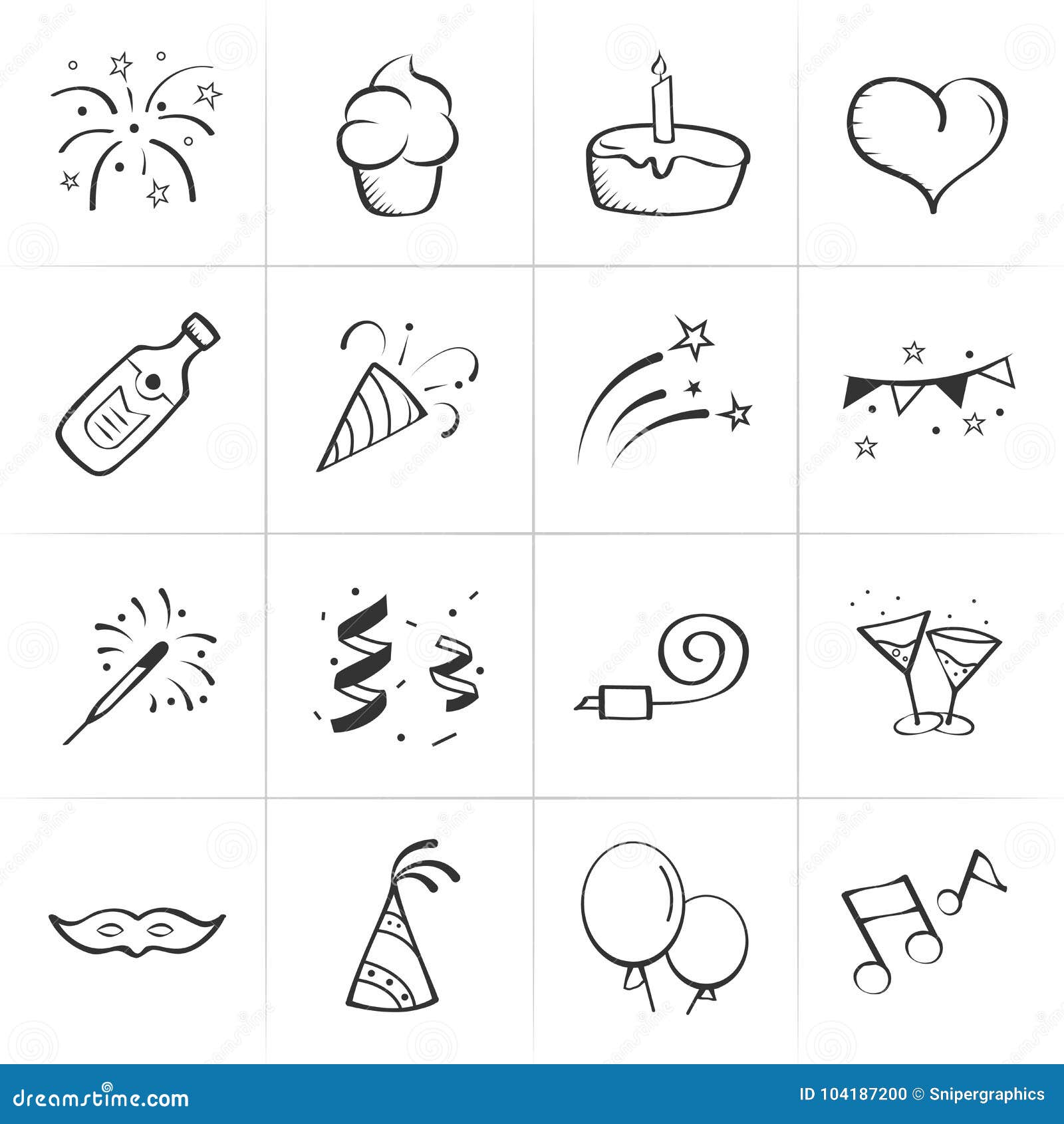 Hand Drawn Celebration Vector Icons. Stock Vector - Illustration of ...