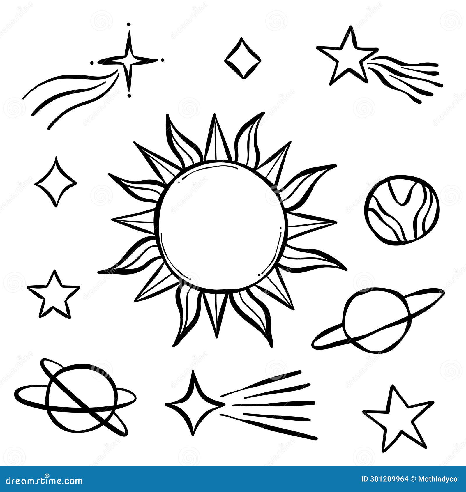 Hand Drawn Celestial Clip Art Vector Illustration Elements, Sun ...