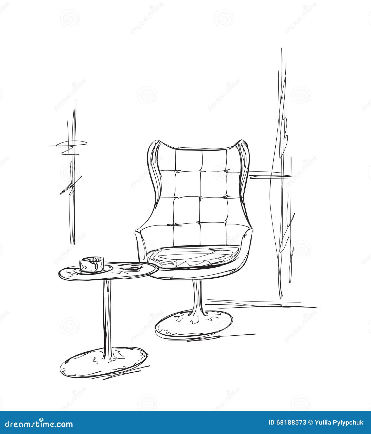 Hand Drawn Chair and Table. Cafe Sketch Stock Vector - Illustration of ...