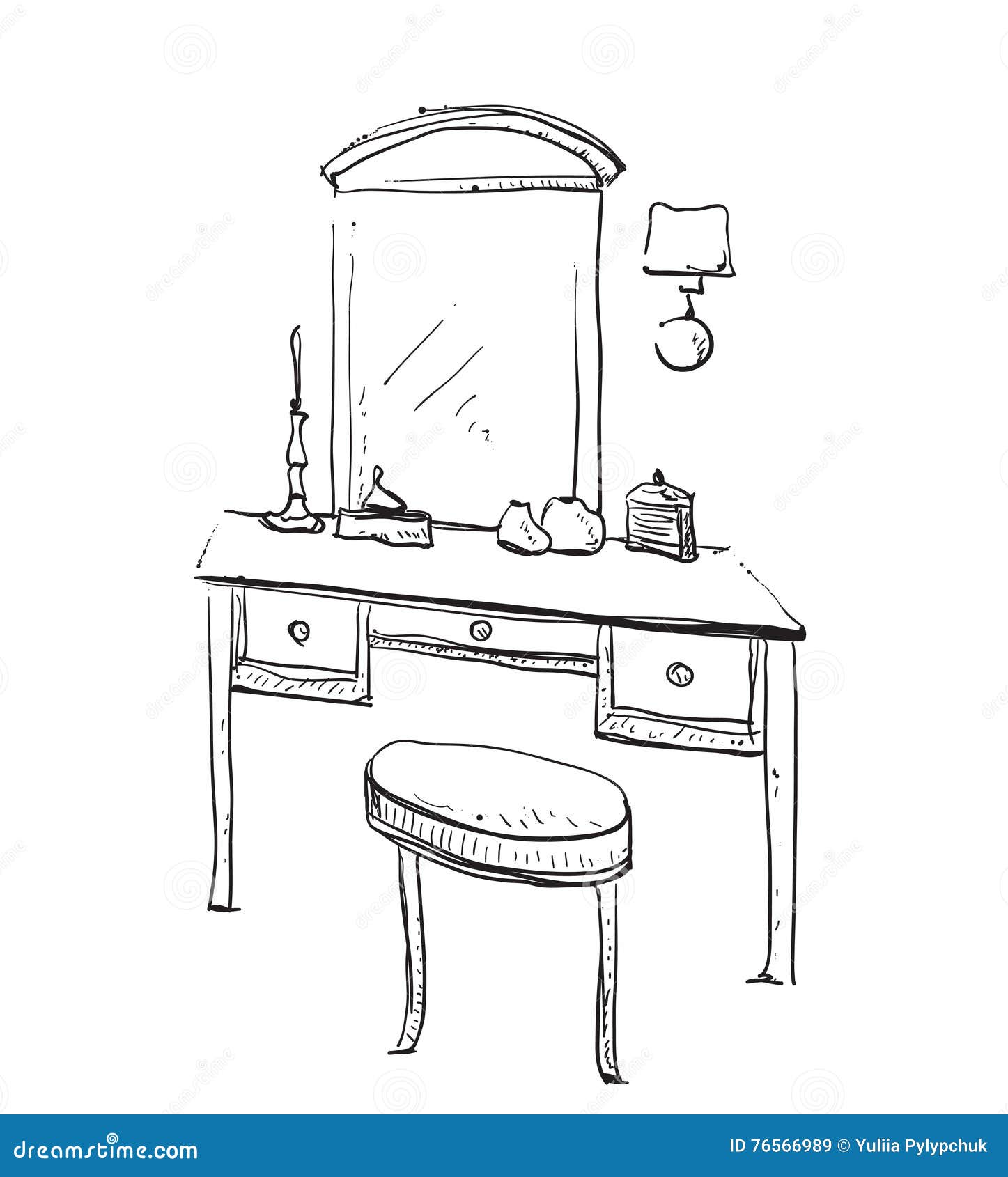 Hand Drawn Chair, Table and Mirror. Stock Vector - Illustration of ...