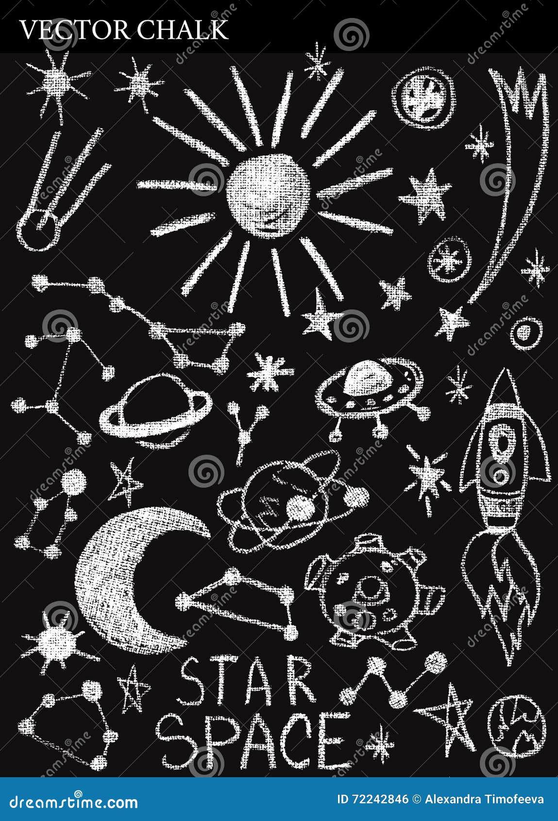 Hand Drawn Chalk Space Doodles Stock Vector - Illustration of black ... Hand Drawn Chalk Space Doodles Stock Vector - Illustration of black ...