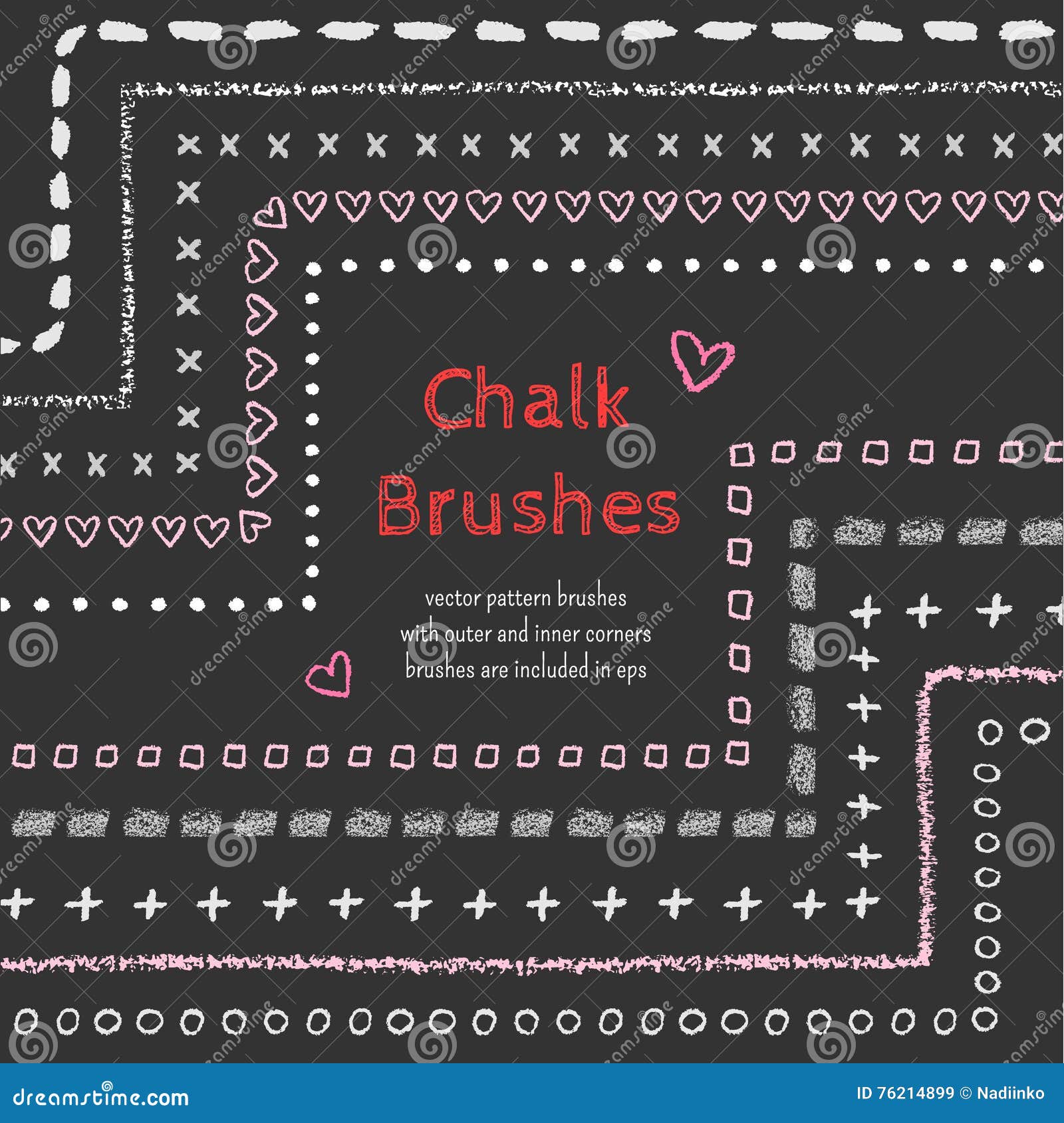 Hand Drawn Chalk Vector Brushes with Inner and Outer Corner. Chalk ...