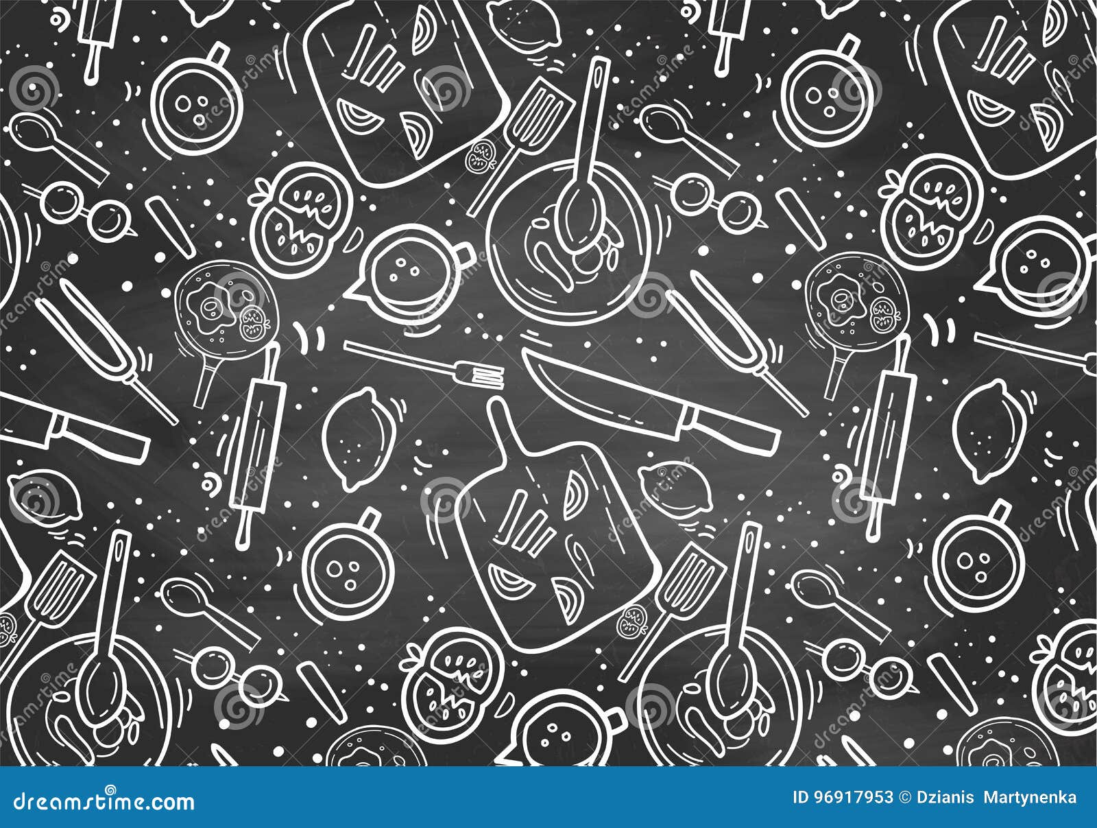 Hand Drawn Chalkboard Cooking Pattern Stock Vector - Illustration of ...