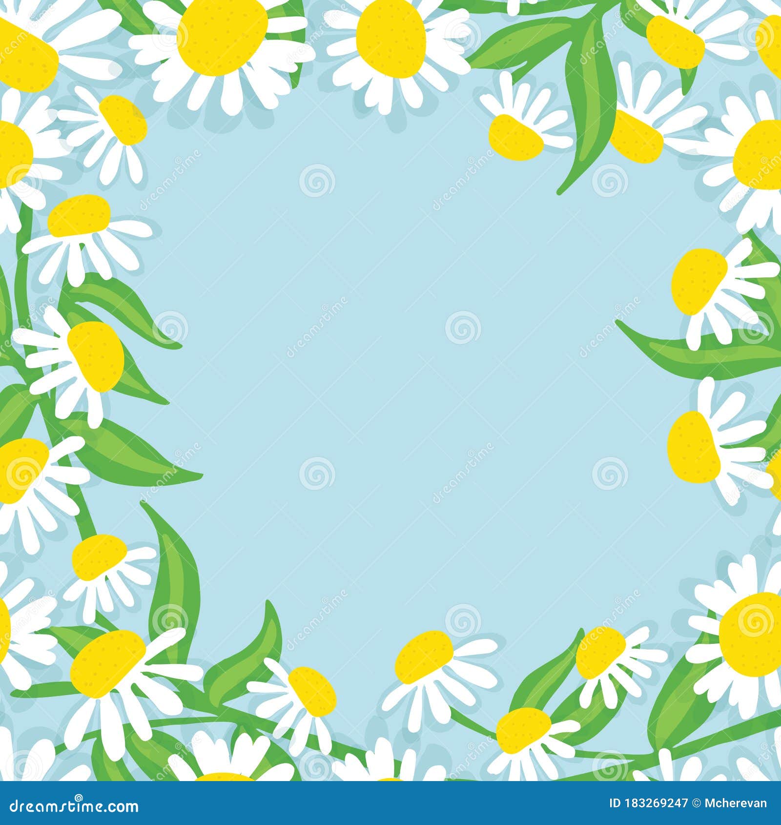 Hand Drawn Chamomile Flowers Wreath. Spring Summer Decor Frame. Vector ...