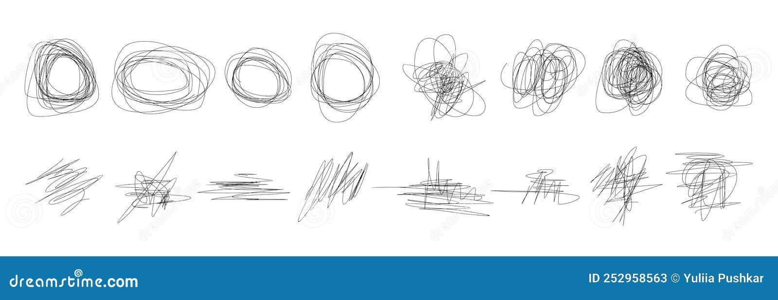 Hand Drawn Chaotic Scribbles. Vector Set of Abstract Mess Line Doodles ...