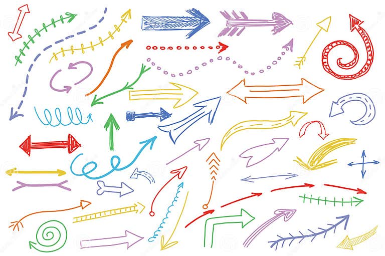 Hand Drawn Charcoal Pencil Arrows Mega Set Elements in Flat Graphic Design. Bundle Objects of ...