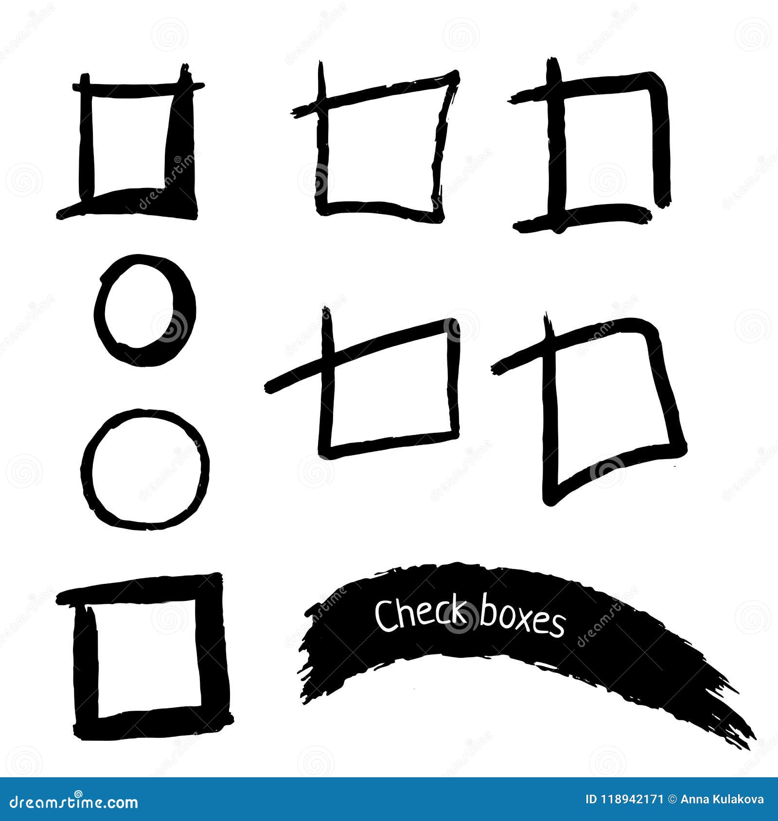 Check Boxes And Cross Marks In Sketch Hatching Style. Tick And Cross ...