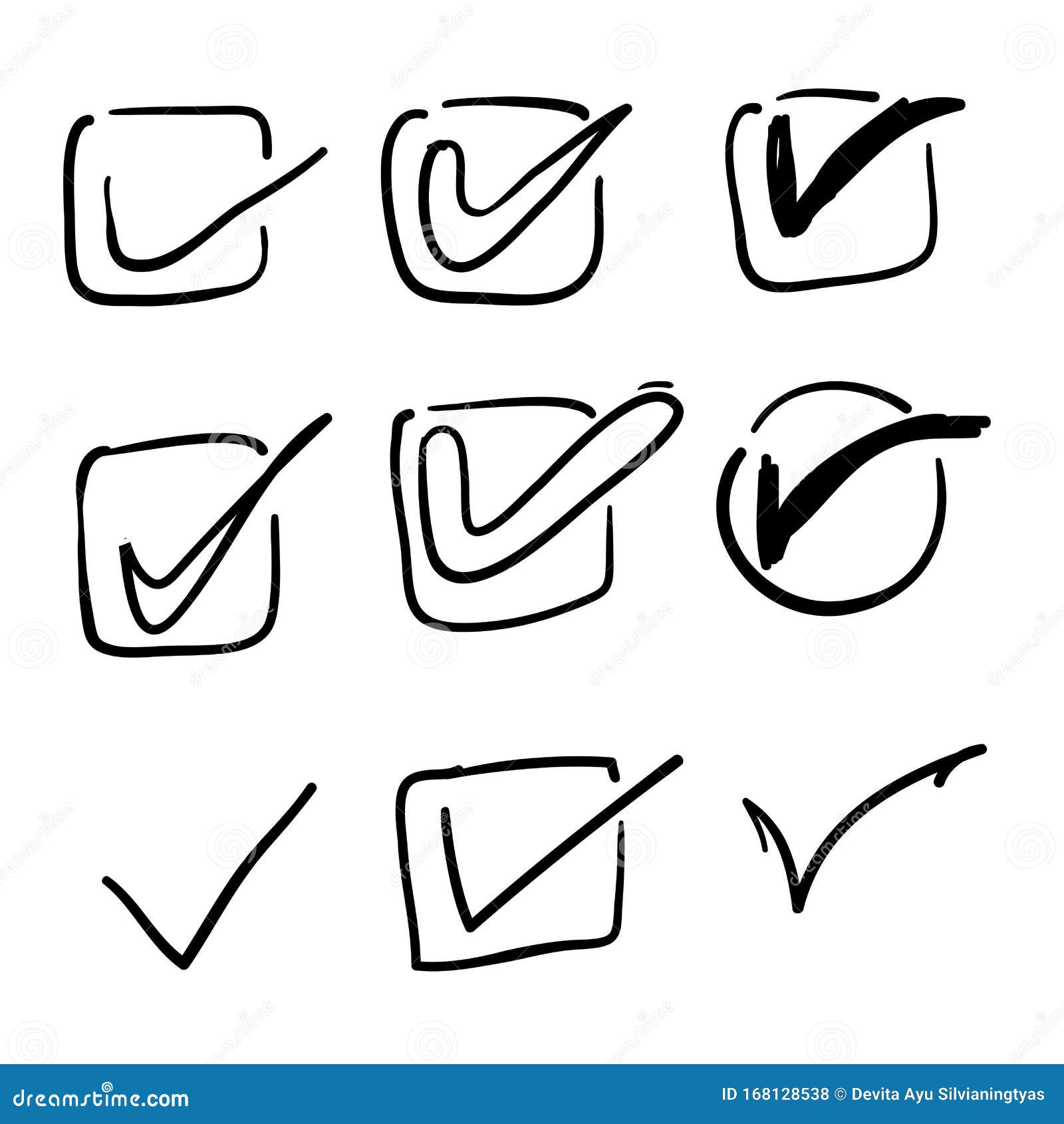 Hand Drawn Check Mark Icon Set in Cartoon Doodle Style Stock Vector ... Hand Drawn Check Mark Icon Set in Cartoon Doodle Style Stock Vector ...