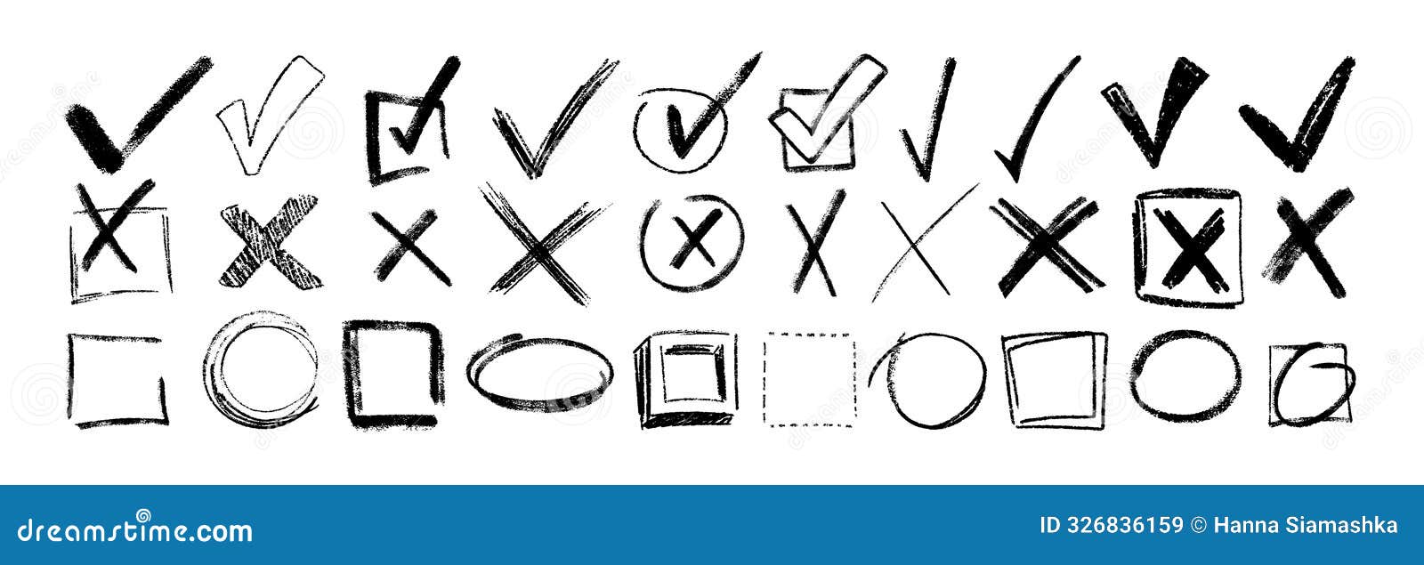 Hand Drawn Chalk Pencil Check Marks, Charcoal Checklist Icons, Crayon ...