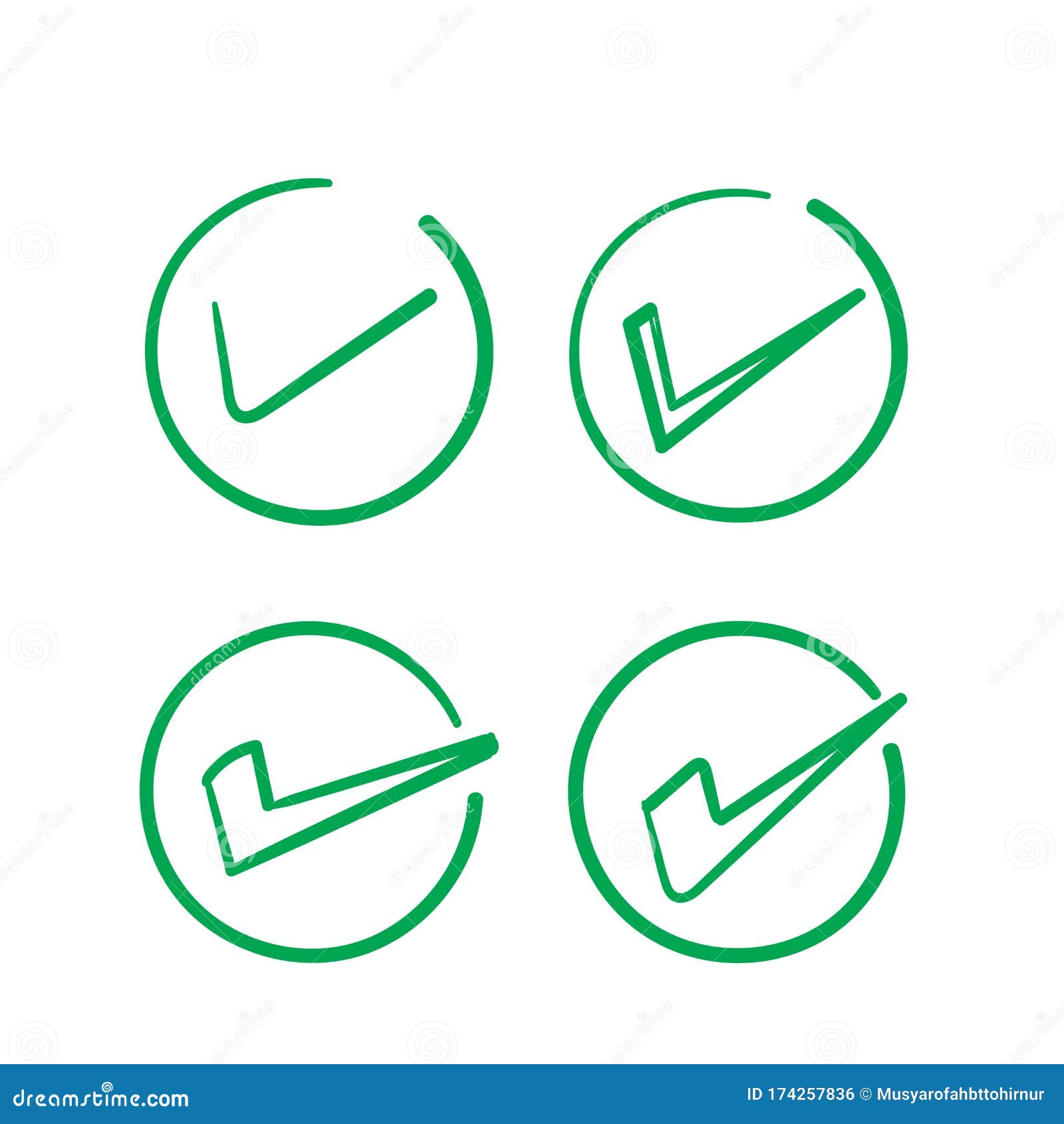 Hand Drawn Check Mark Vector Icon. Checkmark Right Symbol Tick Sign. Ok ...