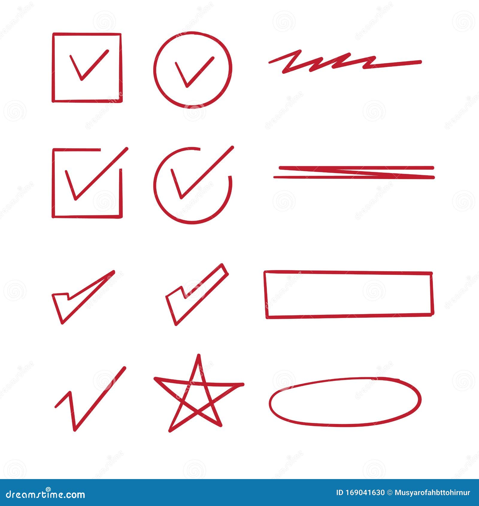 Hand Drawn Check Mark, Wrong Mark, Underline,star with Hand Drawn ...