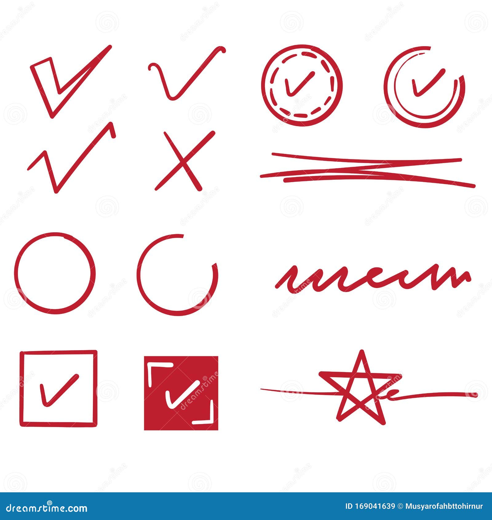 Hand Drawn Check Mark, Wrong Mark, Underline,star with Hand Drawn ...
