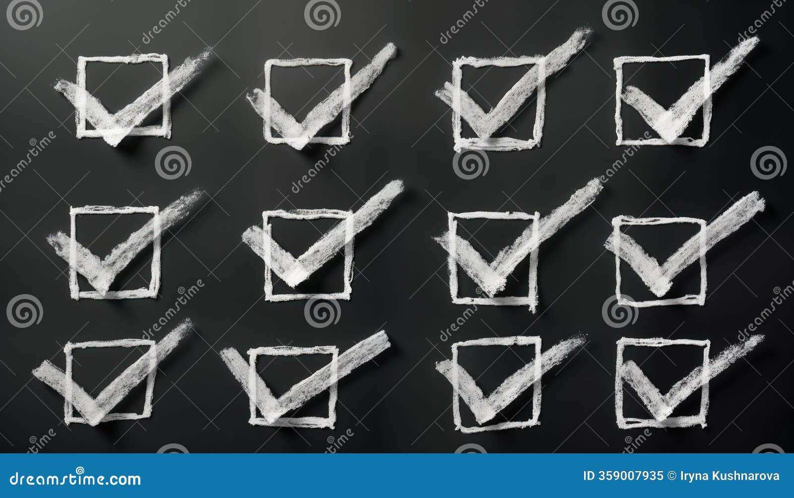 Hand Drawn Check Marks in Boxes on Dark Surface. Simple Checklist ...