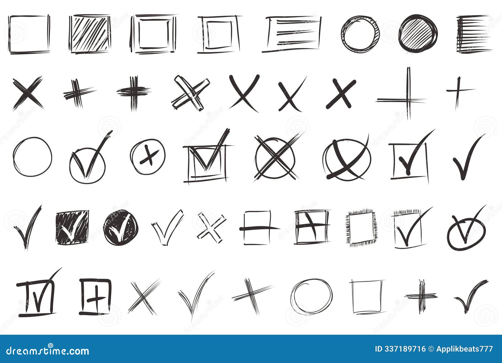 Hand Drawn Check Marks Mega Set Elements in Flat Graphic Design. Bundle ...