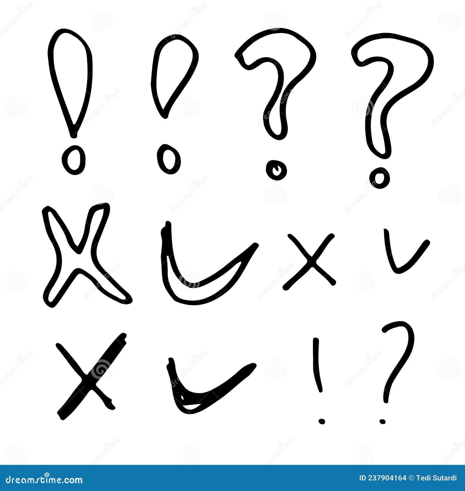 Hand Drawn Check Marks, Question Marks and Exclamation Marks, on a ...