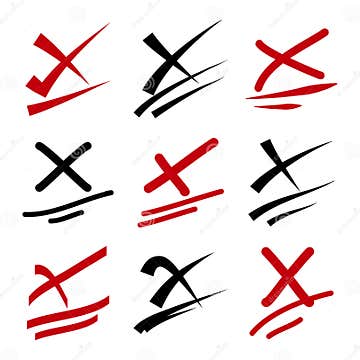 Doodle Set of Check Mark, Wrong Mark Stock Vector - Illustration of ...