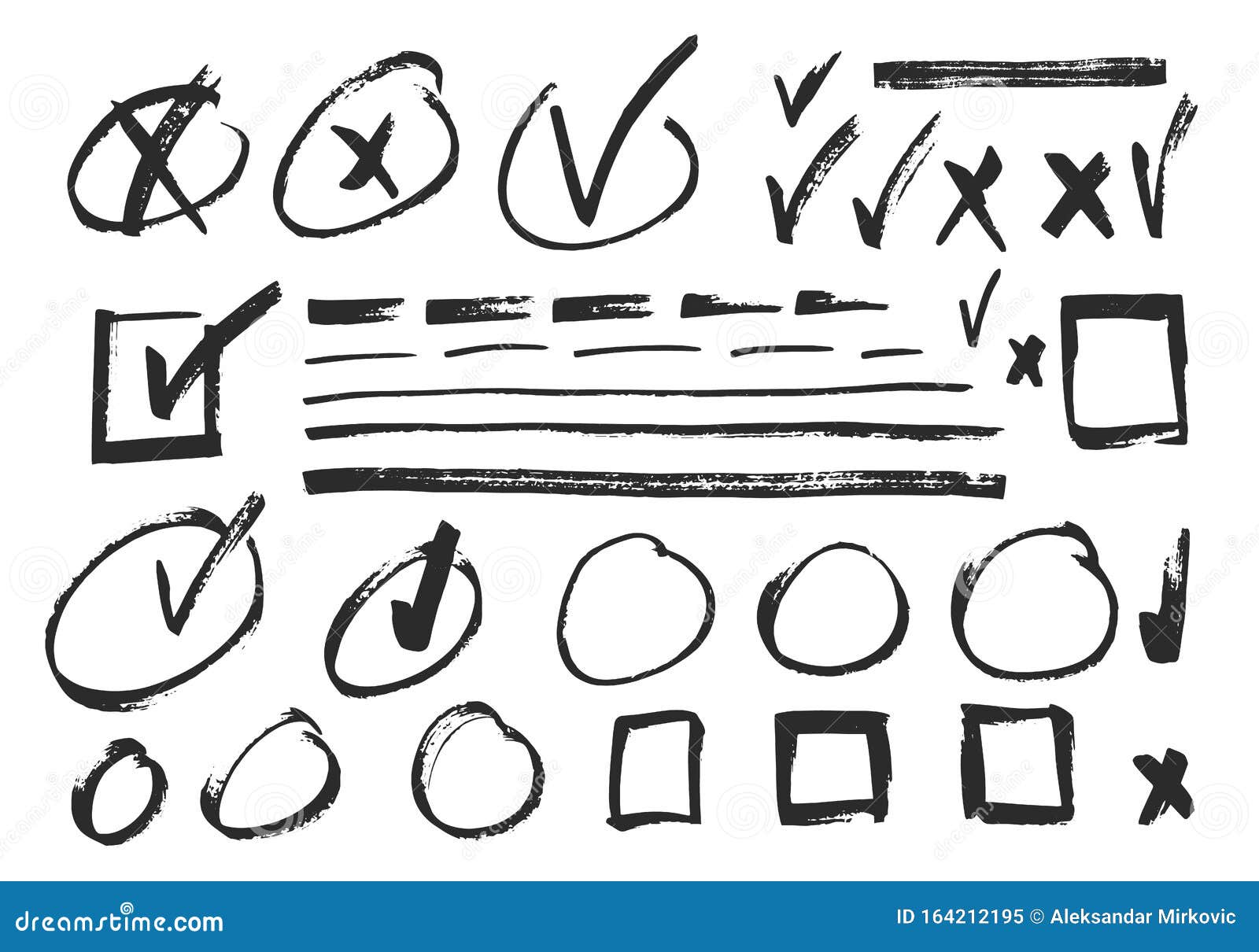 Hand drawn check signs set stock vector. Illustration of mark - 164212195