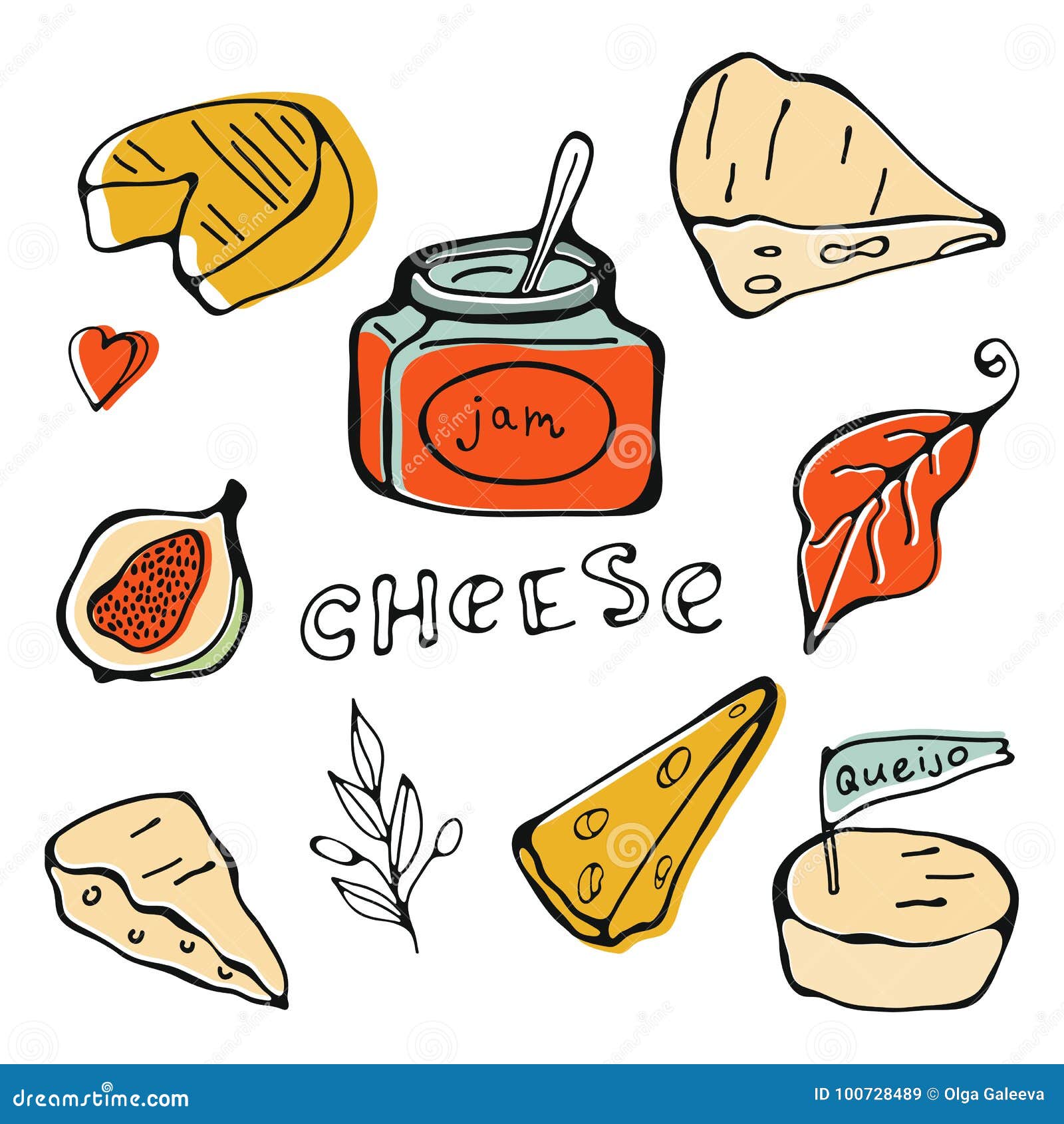 Hand Drawn Cheese Collection Stock Vector - Illustration of dessert ...