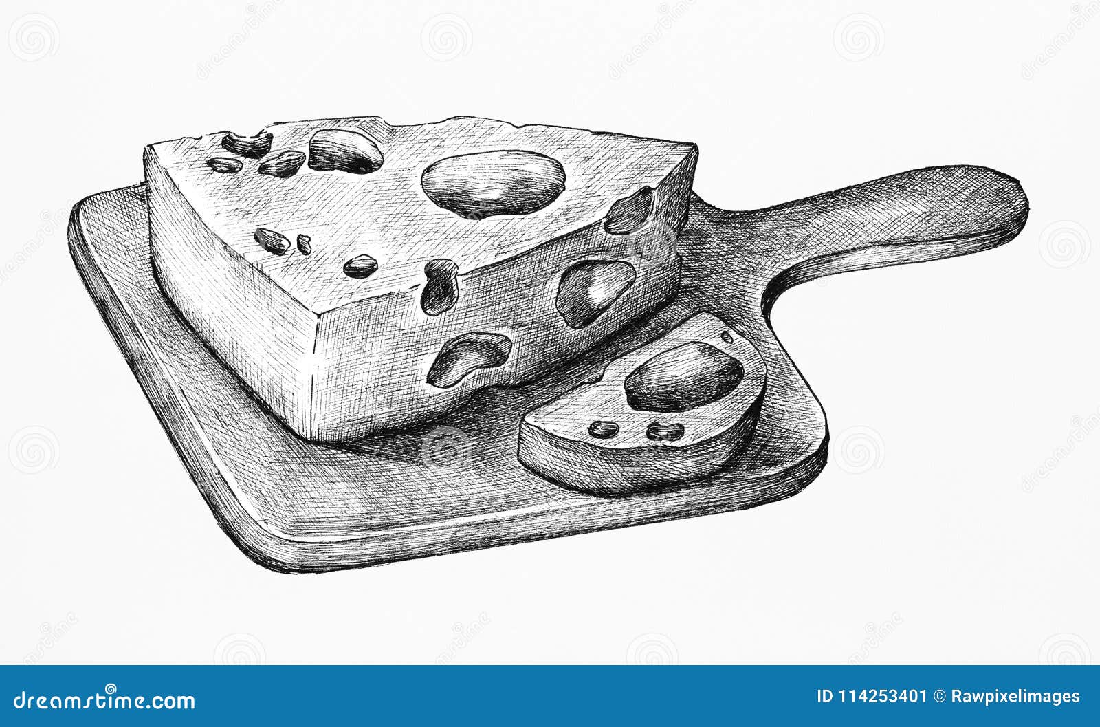 Hand Drawn Cheese Isolated on White Stock Illustration - Illustration ...