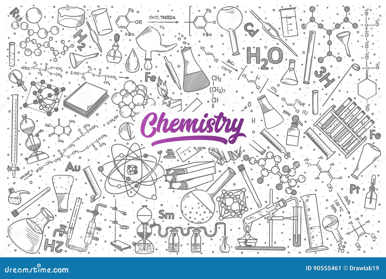 Hand Drawn Chemistry Doodle Set with Lettering Stock Vector ...