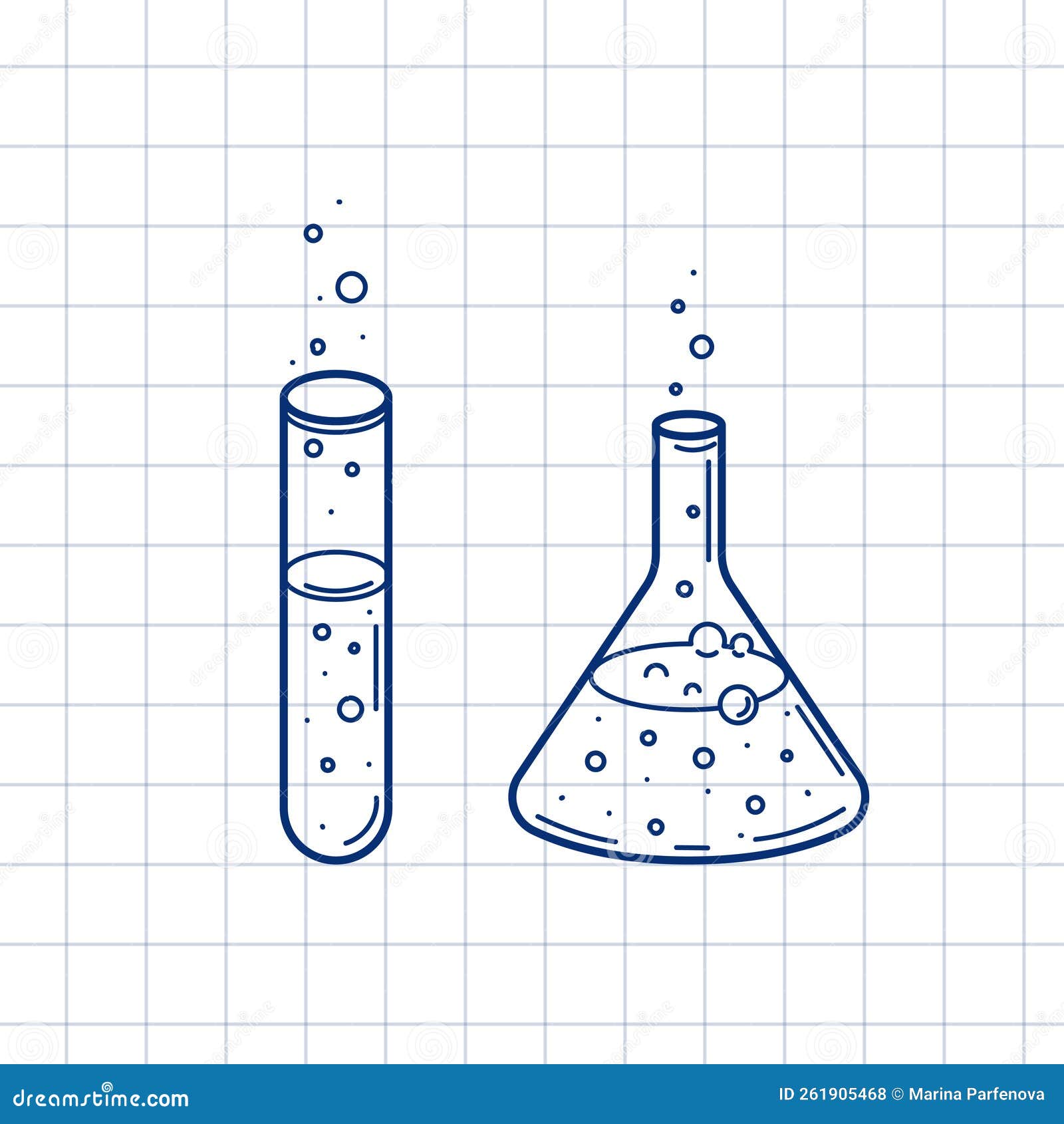 Hand Drawn Chemistry Flasks in Sketch Style Isolated on White Checkered ...