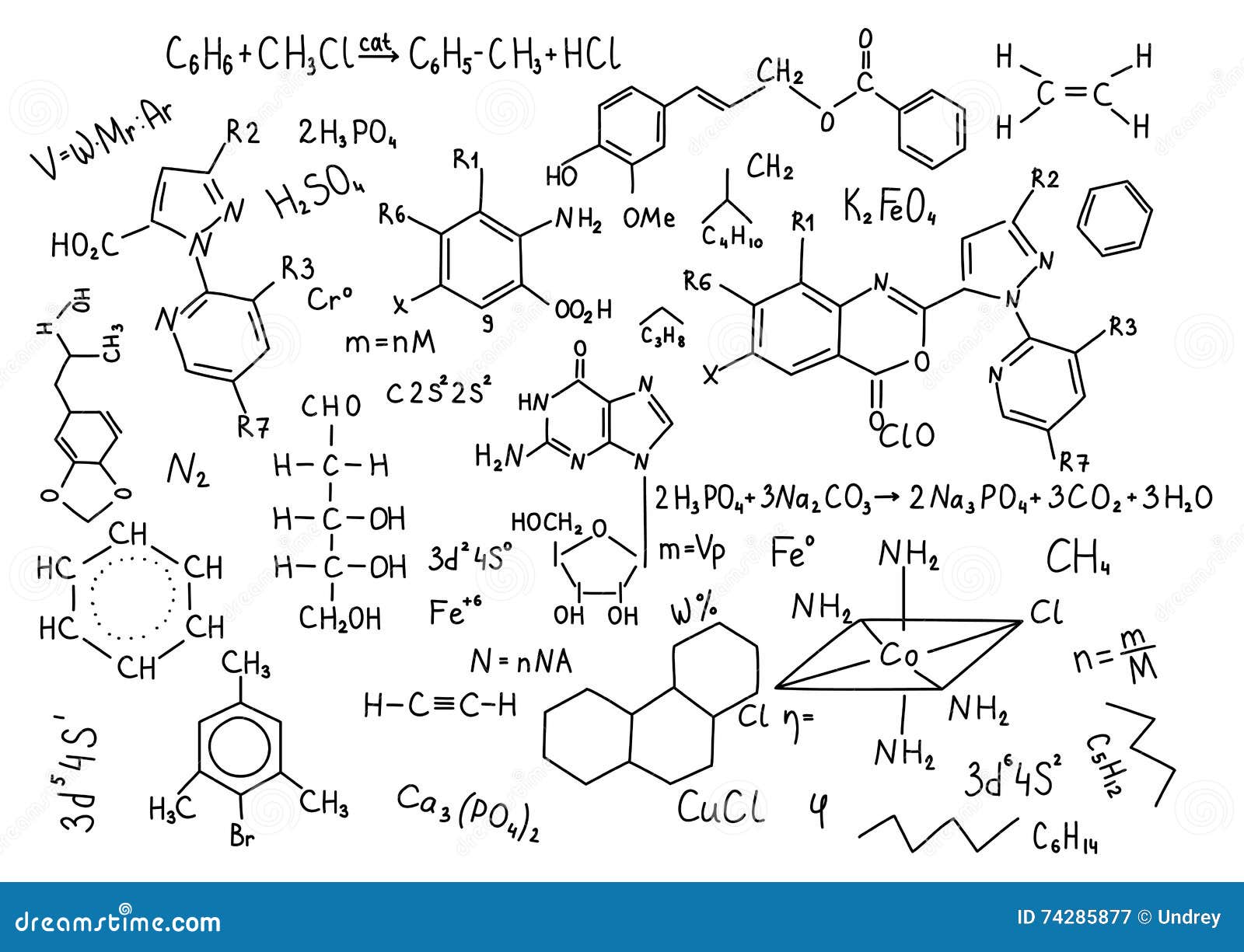 Hand Drawn Chemistry Formulas Science Knowledge Education Stock Vector ...