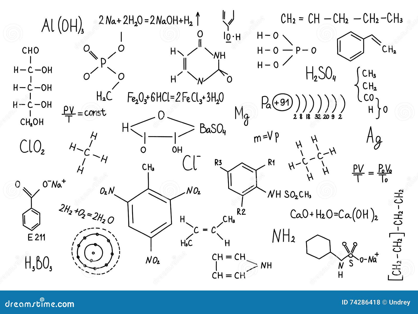 Hand Drawn Chemistry Formulas Science Knowledge Education Stock Vector ...