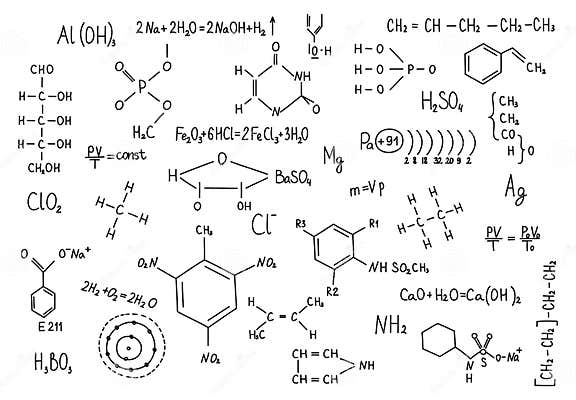 Hand Drawn Chemistry Formulas Science Knowledge Education Stock ...