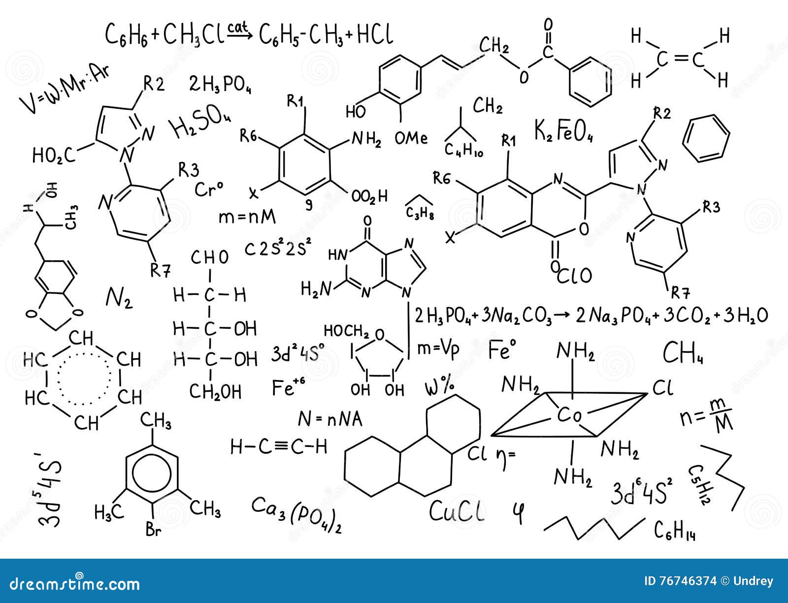 Hand Drawn Chemistry Formulas Science Knowledge Education Stock ...