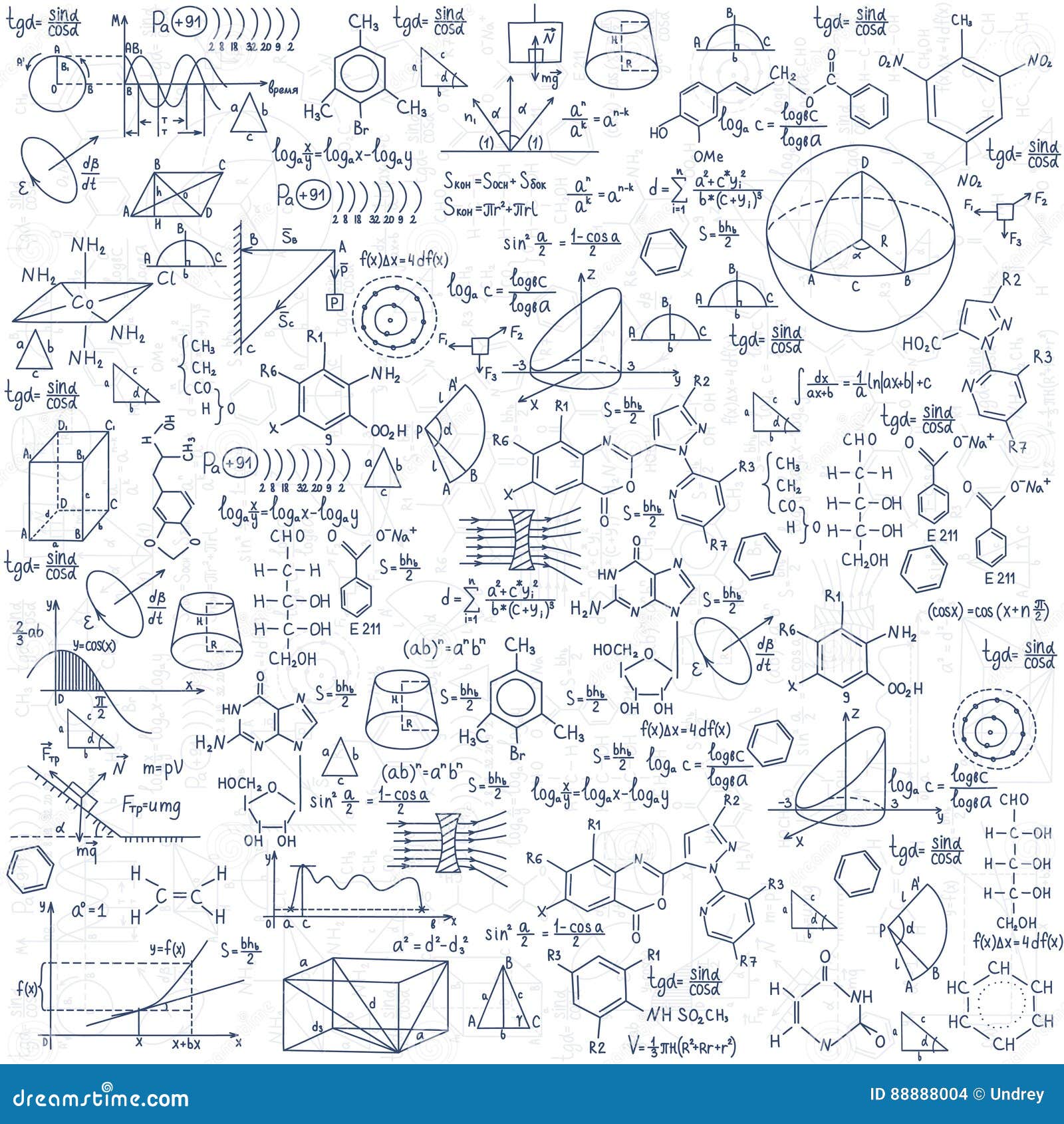 Hand Drawn Chemistry Formulas Science Knowledge Education Stock Vector ...