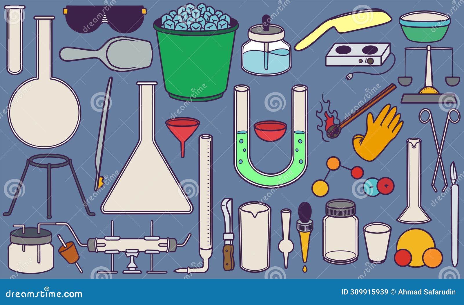Hand Drawn Chemistry and Laboratory Tools Doodle Set Stock Illustration ...