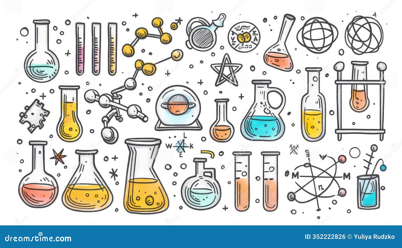 Hand-Drawn Chemistry and Science Icons Stock Photo - Image of science ...