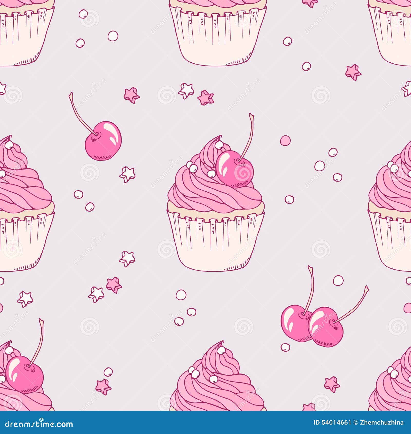 Hand Drawn Cherry Cupcake Seamless Pattern Stock Vector - Illustration of cartoon, berry: 54014661