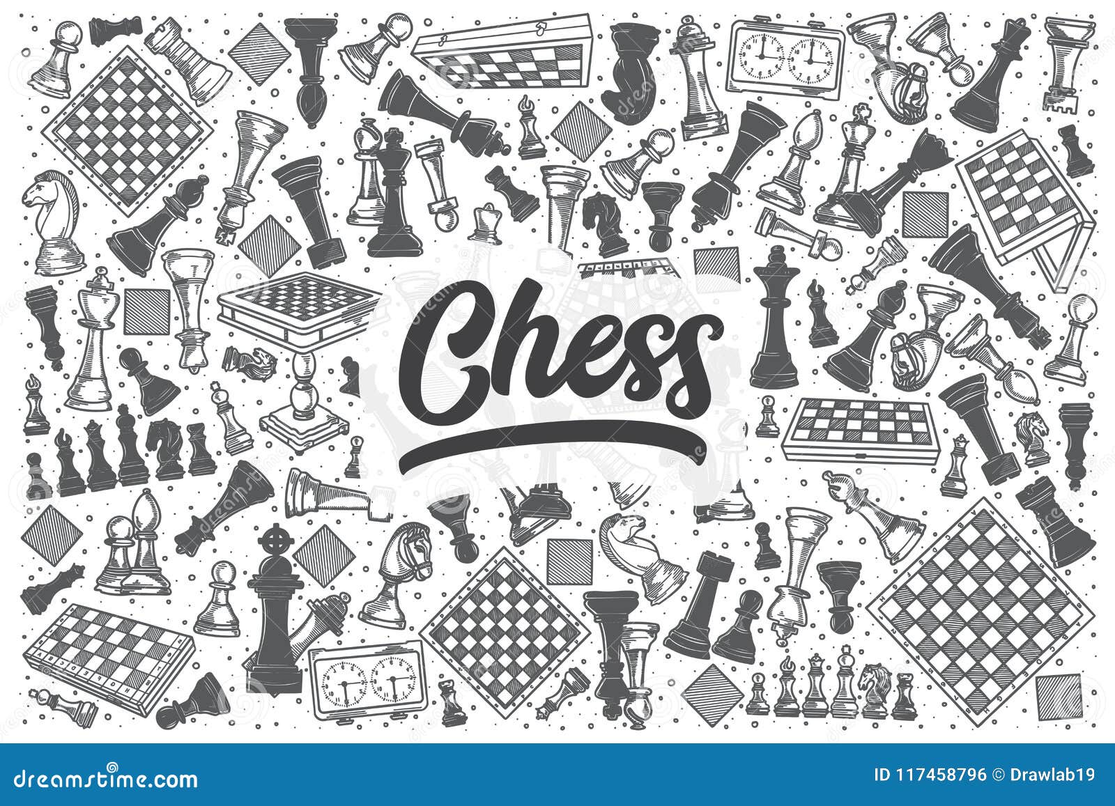 Hand Drawn Chess Vector Doodle Set. Stock Vector - Illustration of ...