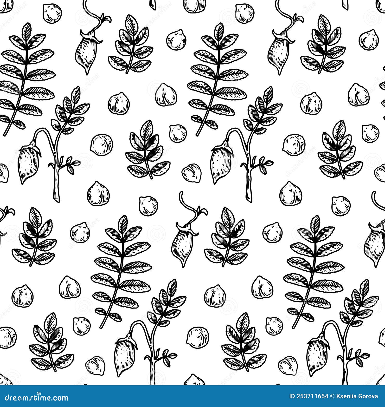 Hand Drawn Chickpeas Seamless Pattern. Vector Illustration in Sketch ...