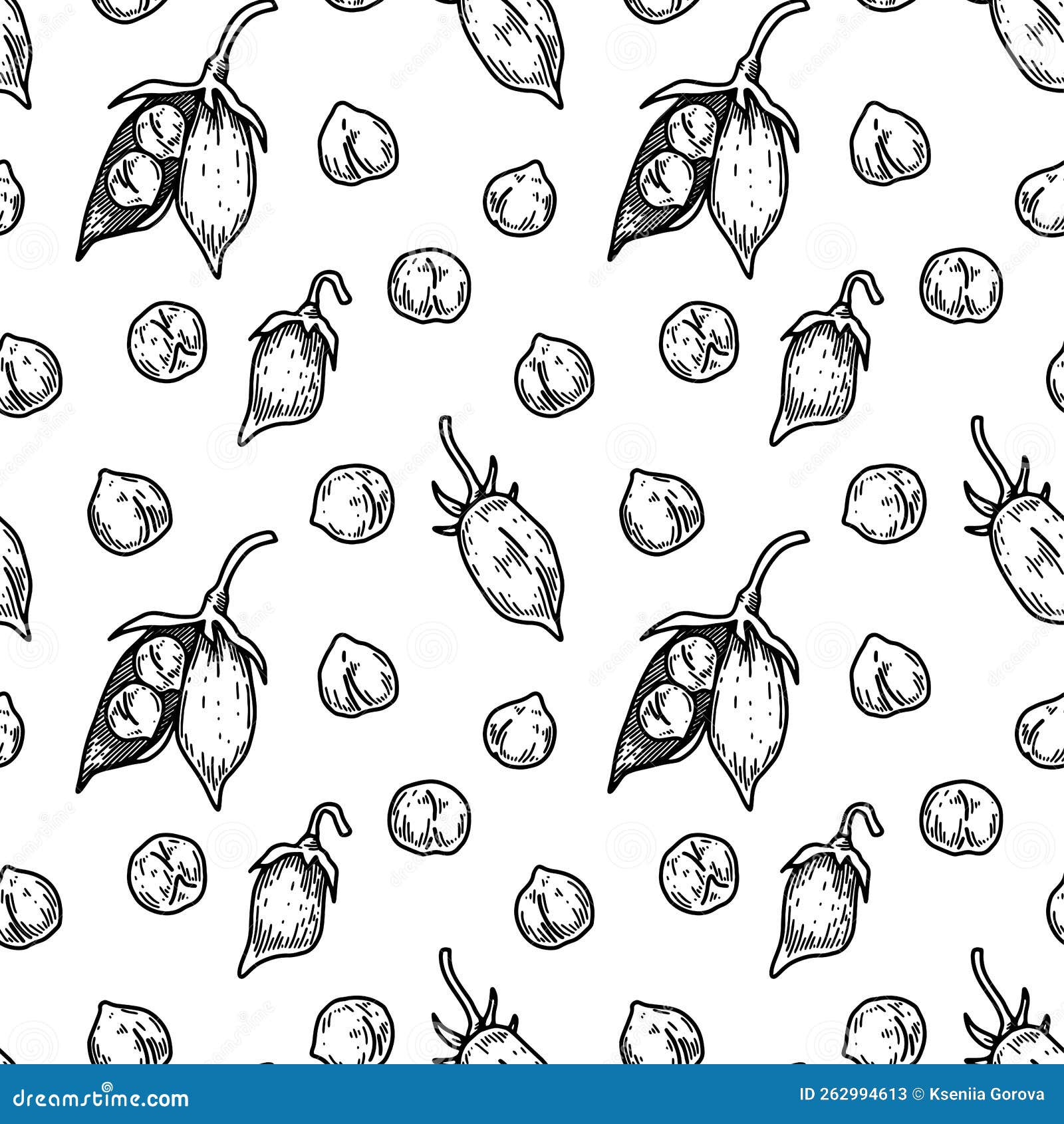 Hand Drawn Chickpeas Seamless Pattern. Vector Illustration in Sketch ...