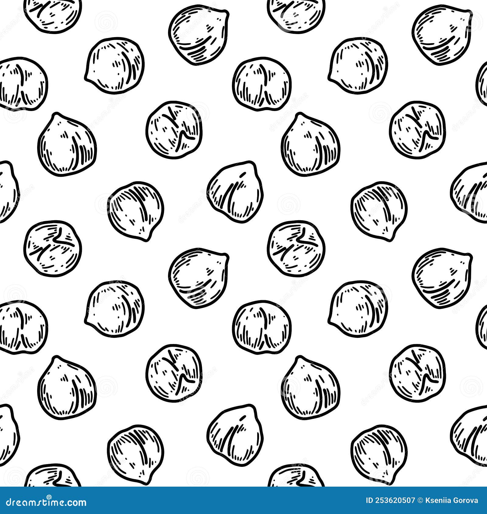Hand Drawn Chickpeas Seamless Pattern. Vector Illustration in Sketch ...