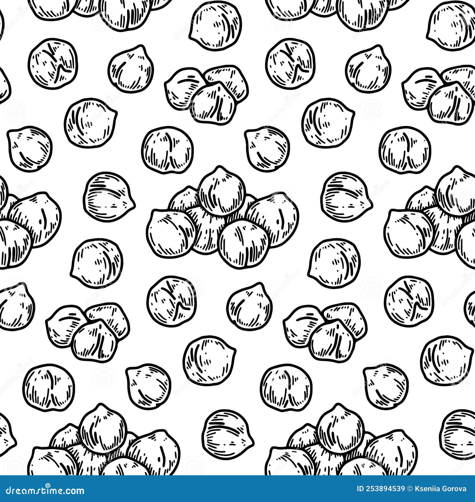 Hand Drawn Chickpeas Seamless Pattern. Vector Illustration in Sketch ...