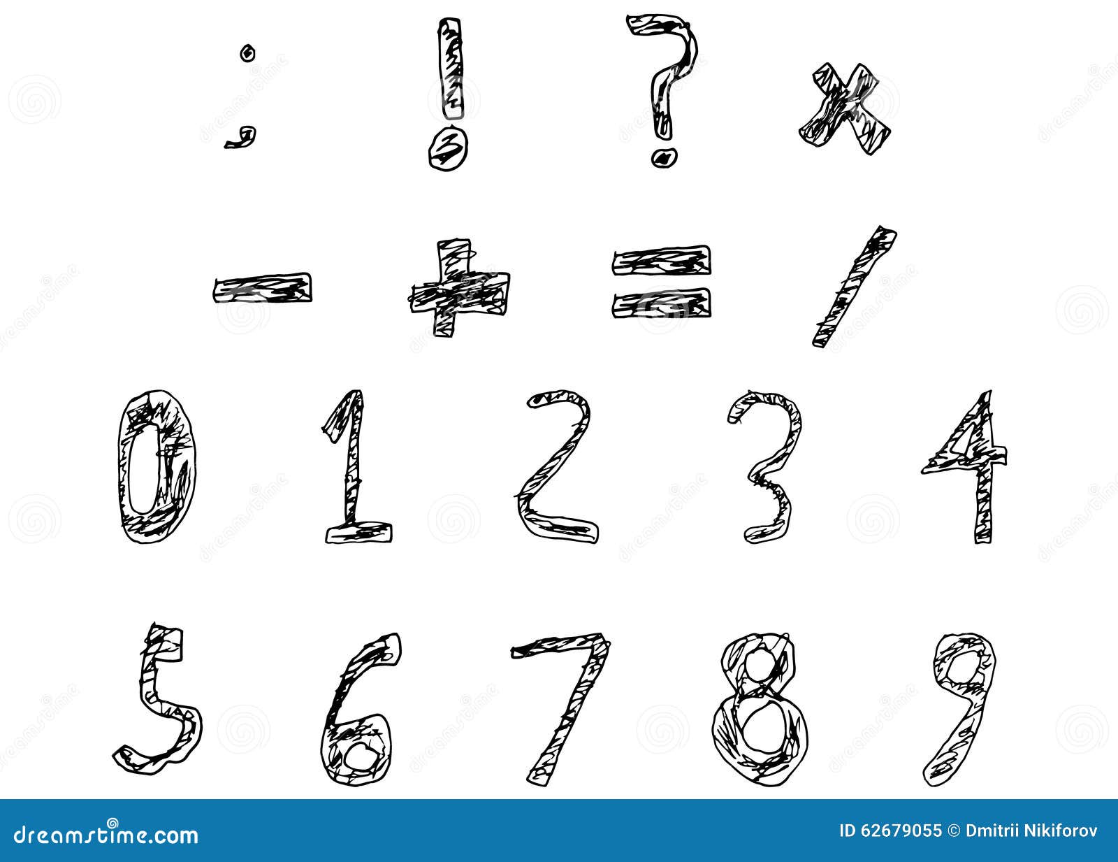 Hand Drawn Child Numbers and Basic Math Signs Filled Bold Stock Vector ...