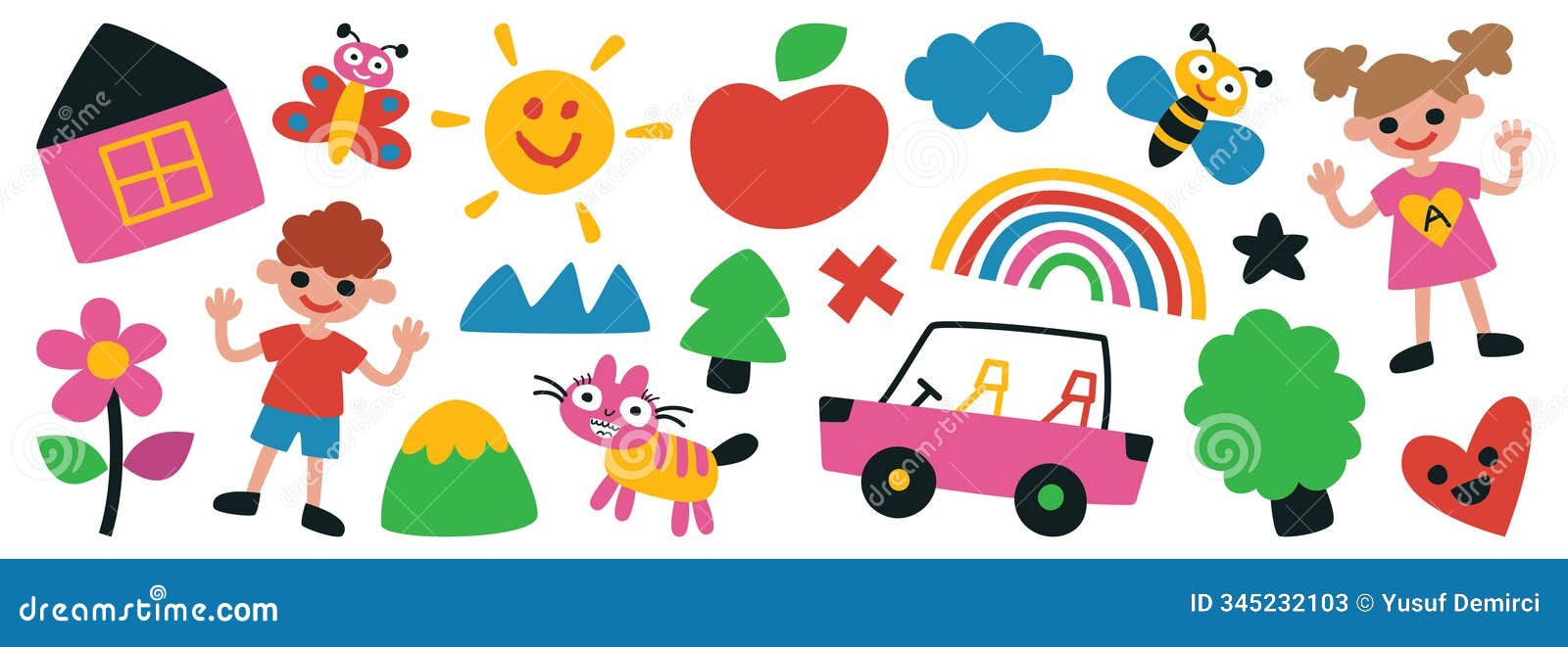 Hand Drawn Childish Characters and Objects Stock Illustration ...