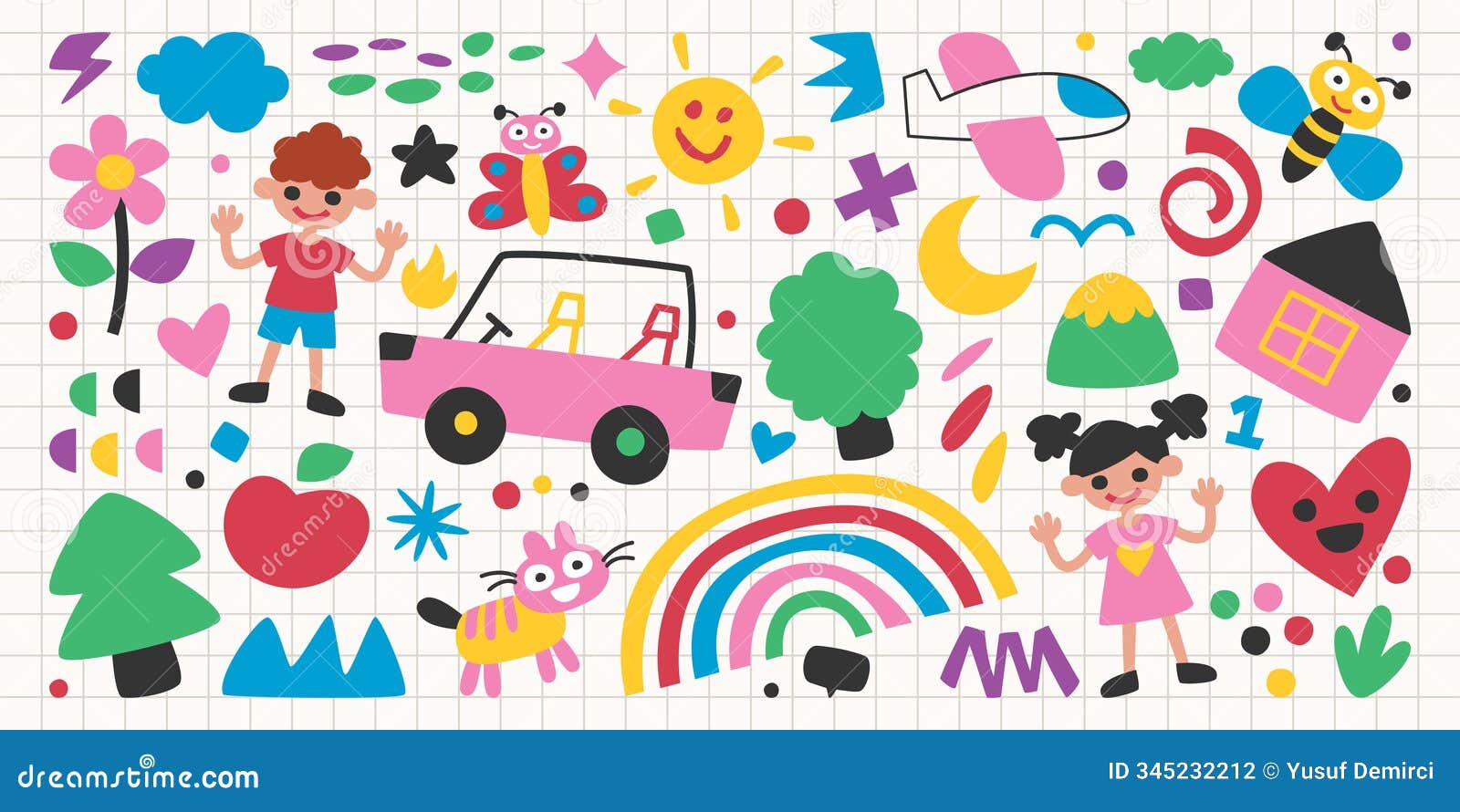 Hand Drawn Childish Characters and Objects Stock Illustration ...