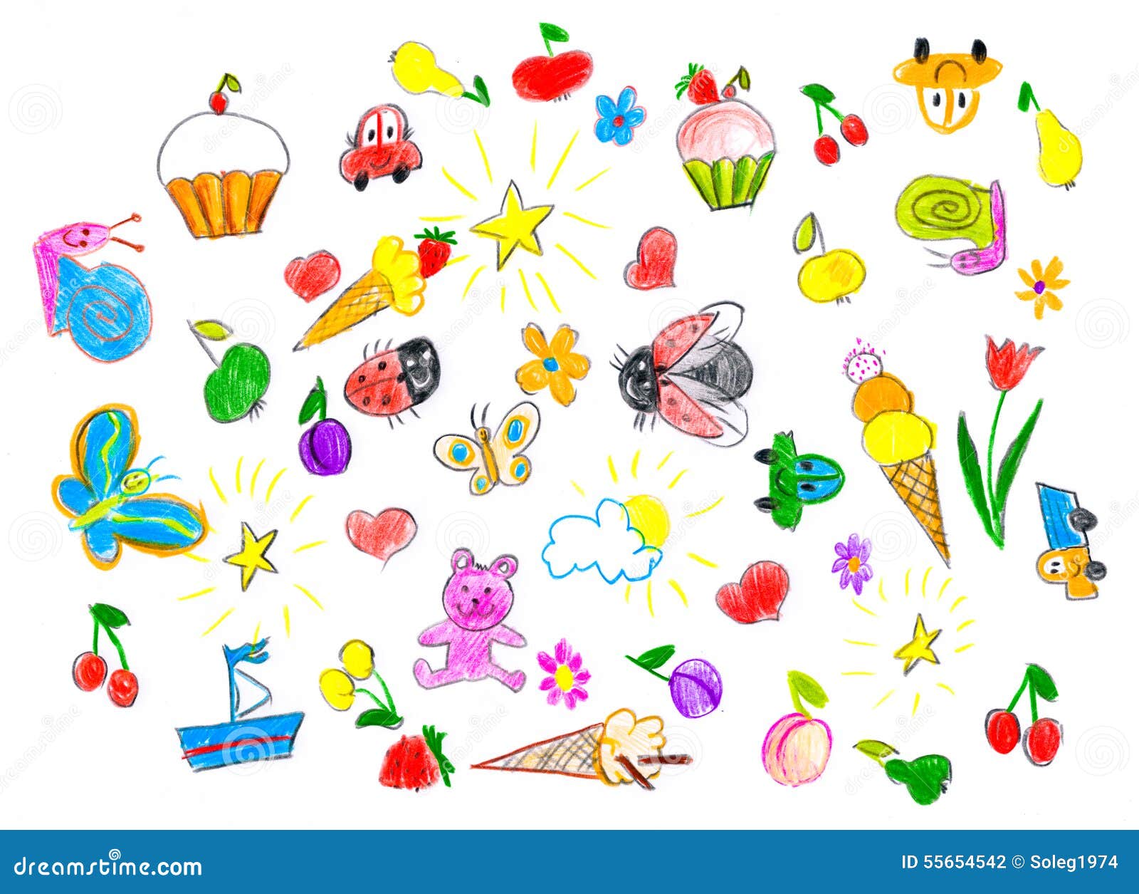 Hand Drawn Childish Object Set. Childs Drawing Stock Illustration ...