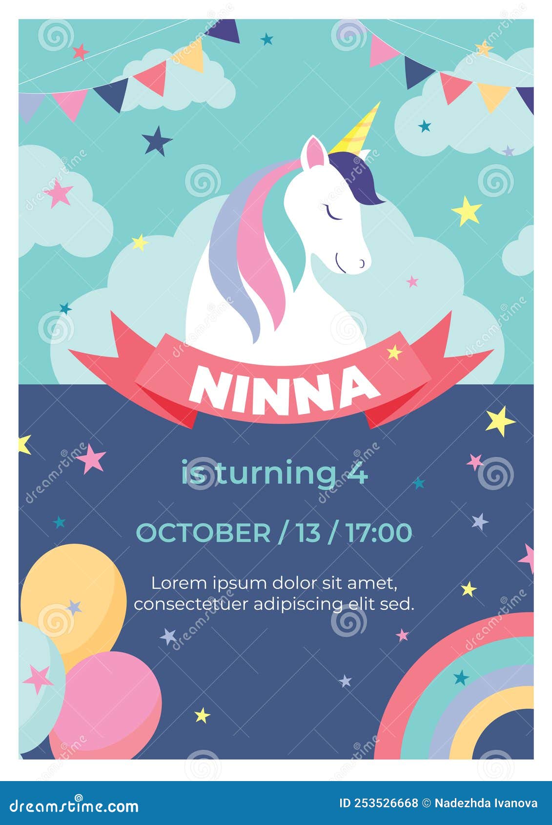 Hand Drawn Childrens Party Card Invitation Vector Illustration. Stock ...