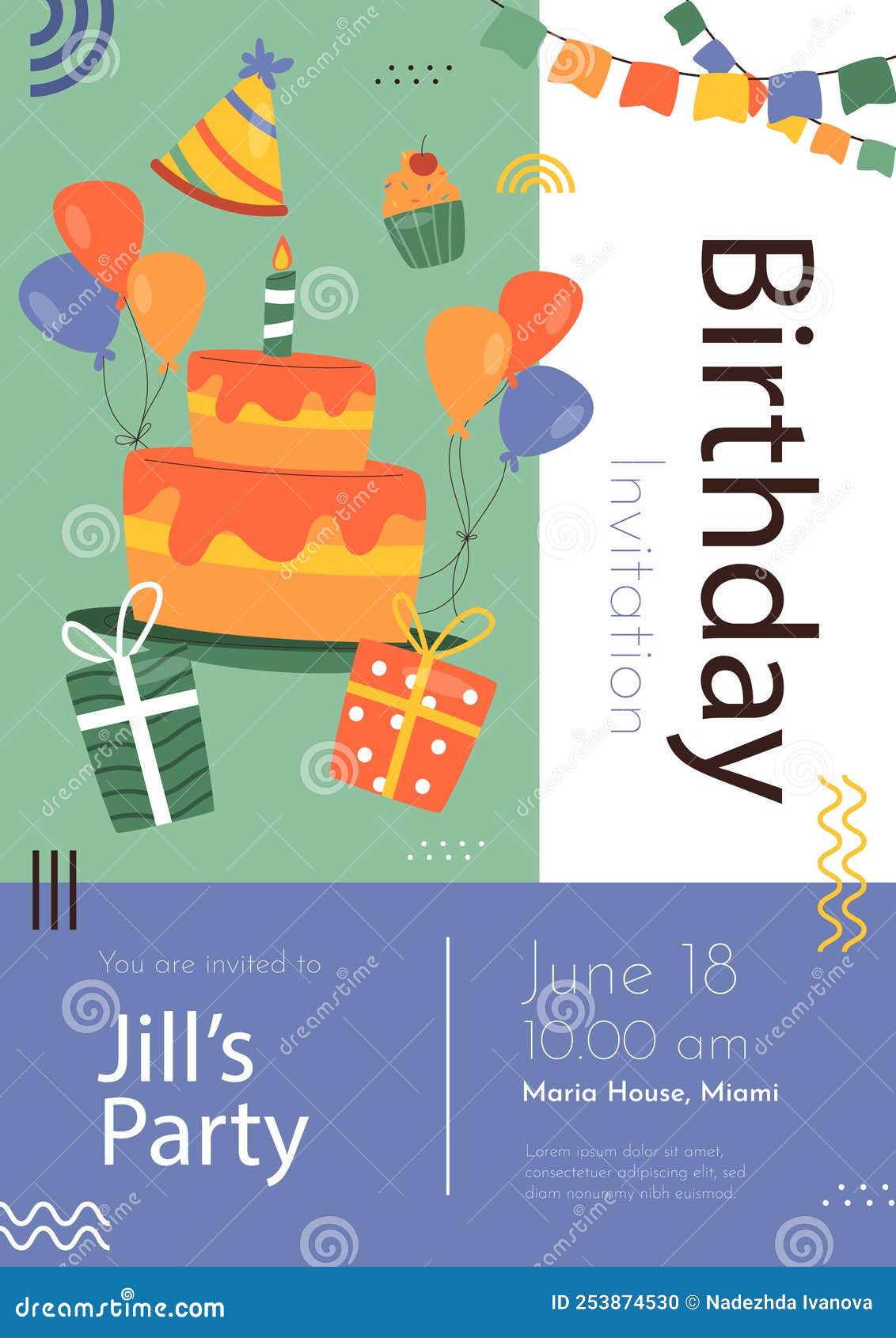 Hand Drawn Childrens Party Card Invitation Vector Illustration. Stock ...