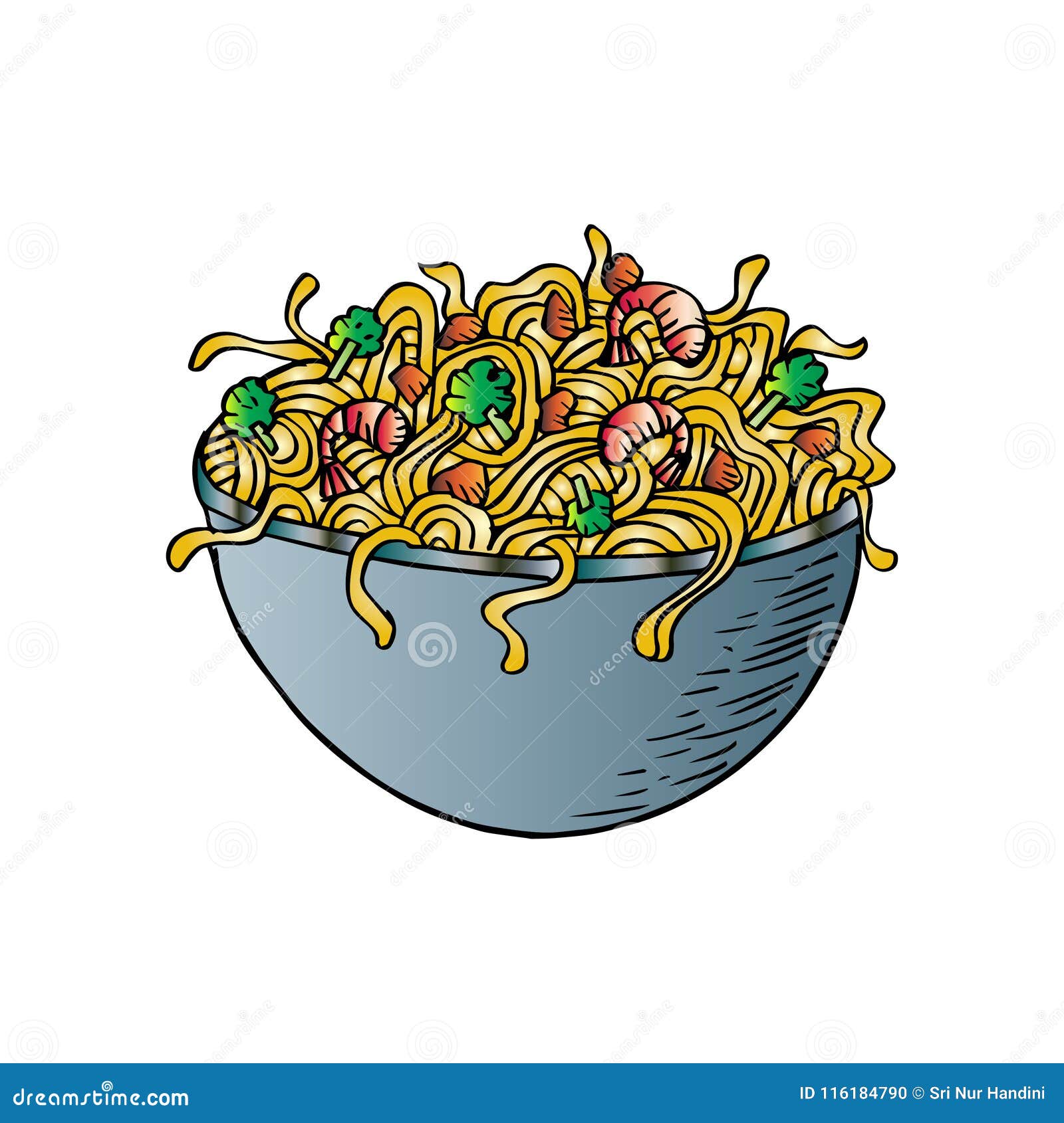 Hand Drawn Chinese Style Noodle Bowl Stock Vector - Illustration of ...
